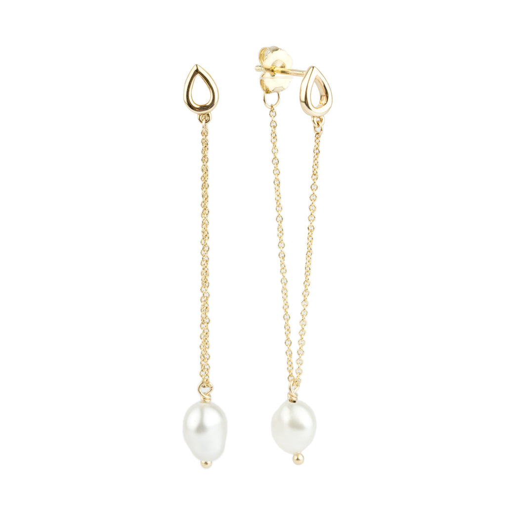 Tahitian Keshi Pearl Chain Loop Earrings on 14K Yellow Gold – Kamoka Pearl